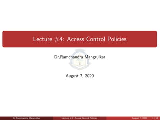 Lecture #4: Access Control Policies | PDF