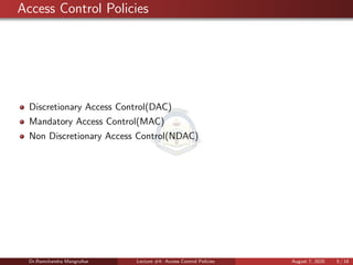 Lecture #4: Access Control Policies | PDF
