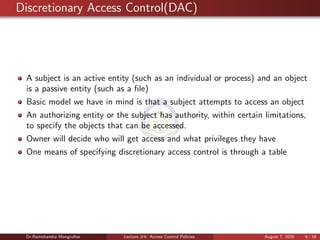 Lecture #4: Access Control Policies | PDF