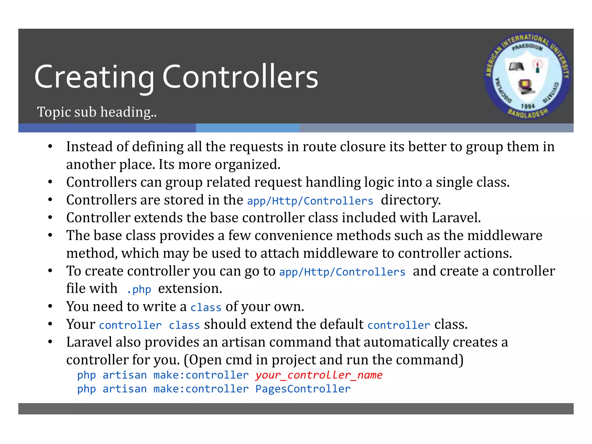 Lecture 4laravel Controller And Data Pass Routepptx 7971