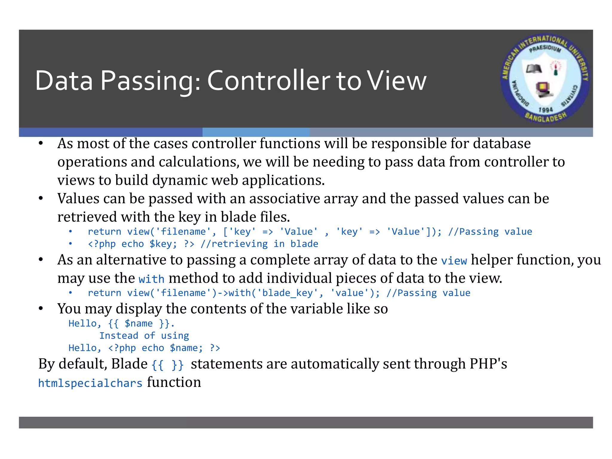 Lecture 4_Laravel Controller and Data Pass-Route.pptx Lecture 4_Laravel Controller and Data Pass-Route.pptx