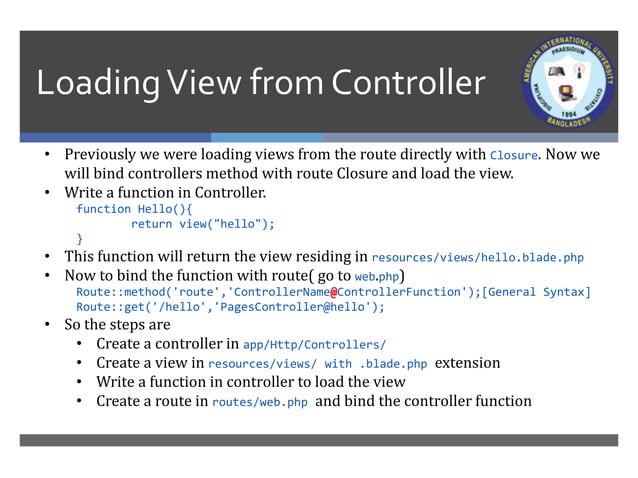 Lecture 4_Laravel Controller and Data Pass-Route.pptx Lecture 4_Laravel Controller and Data Pass-Route.pptx