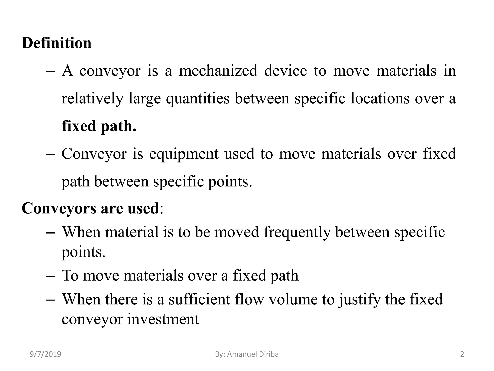 Lecture 4 Material Handling Equipment (Conveyors) | PPTX