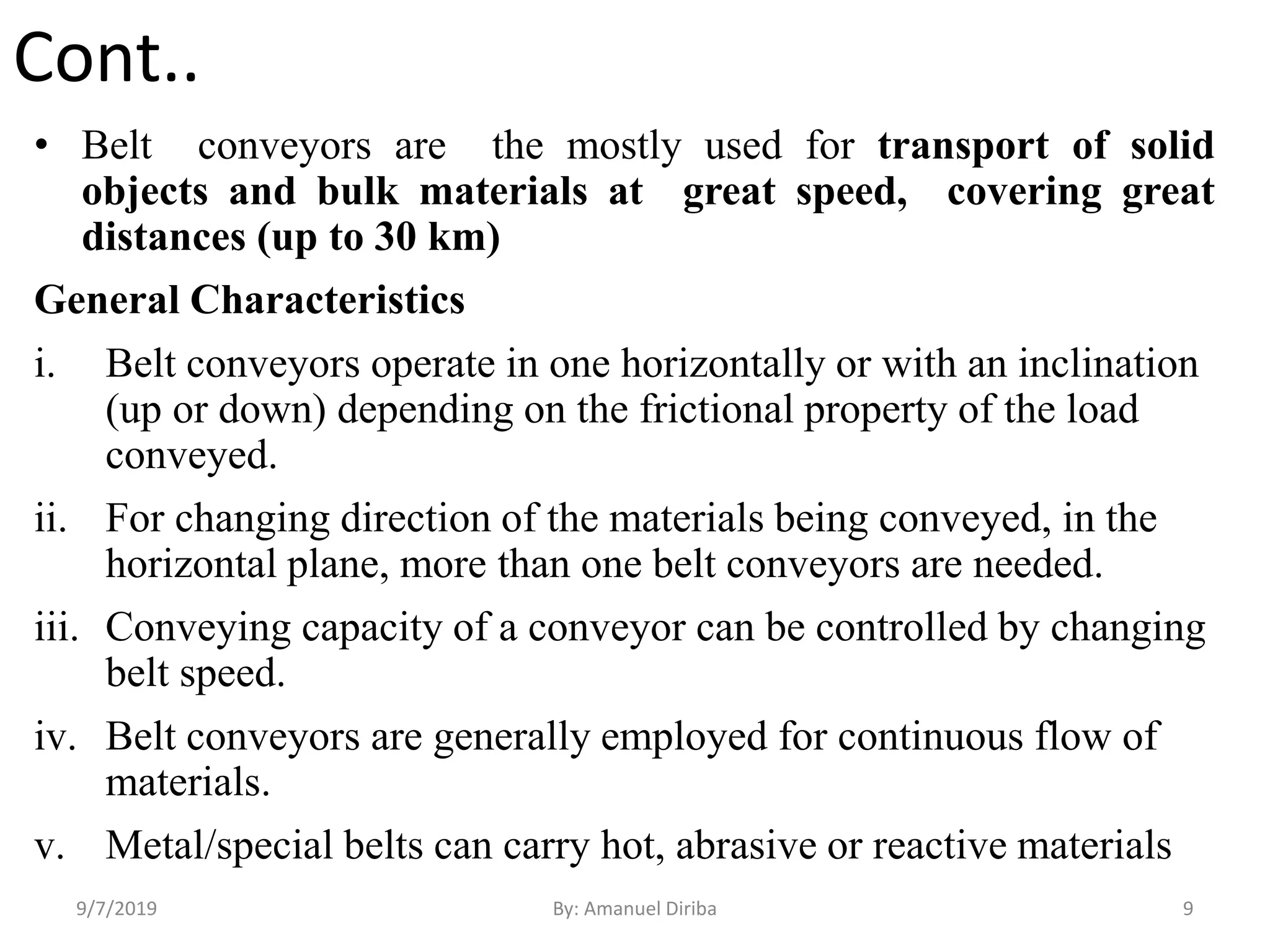 Lecture 4 Material Handling Equipment (Conveyors) | PPTX