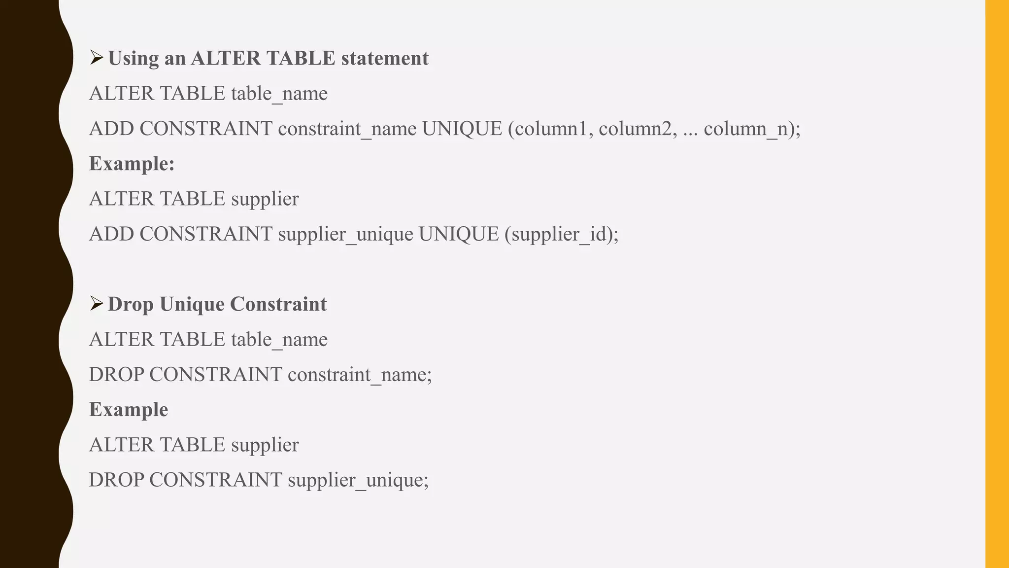 Lecture 4 sql {basics keys and constraints} | PPT | Free Download Lecture 4 sql {basics keys and constraints} | PPT | Free Download