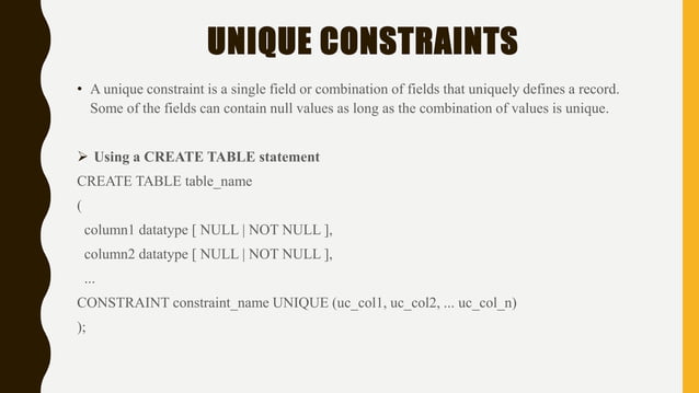 Lecture 4 sql {basics keys and constraints} | PPTX Lecture 4 sql {basics keys and constraints} | PPTX