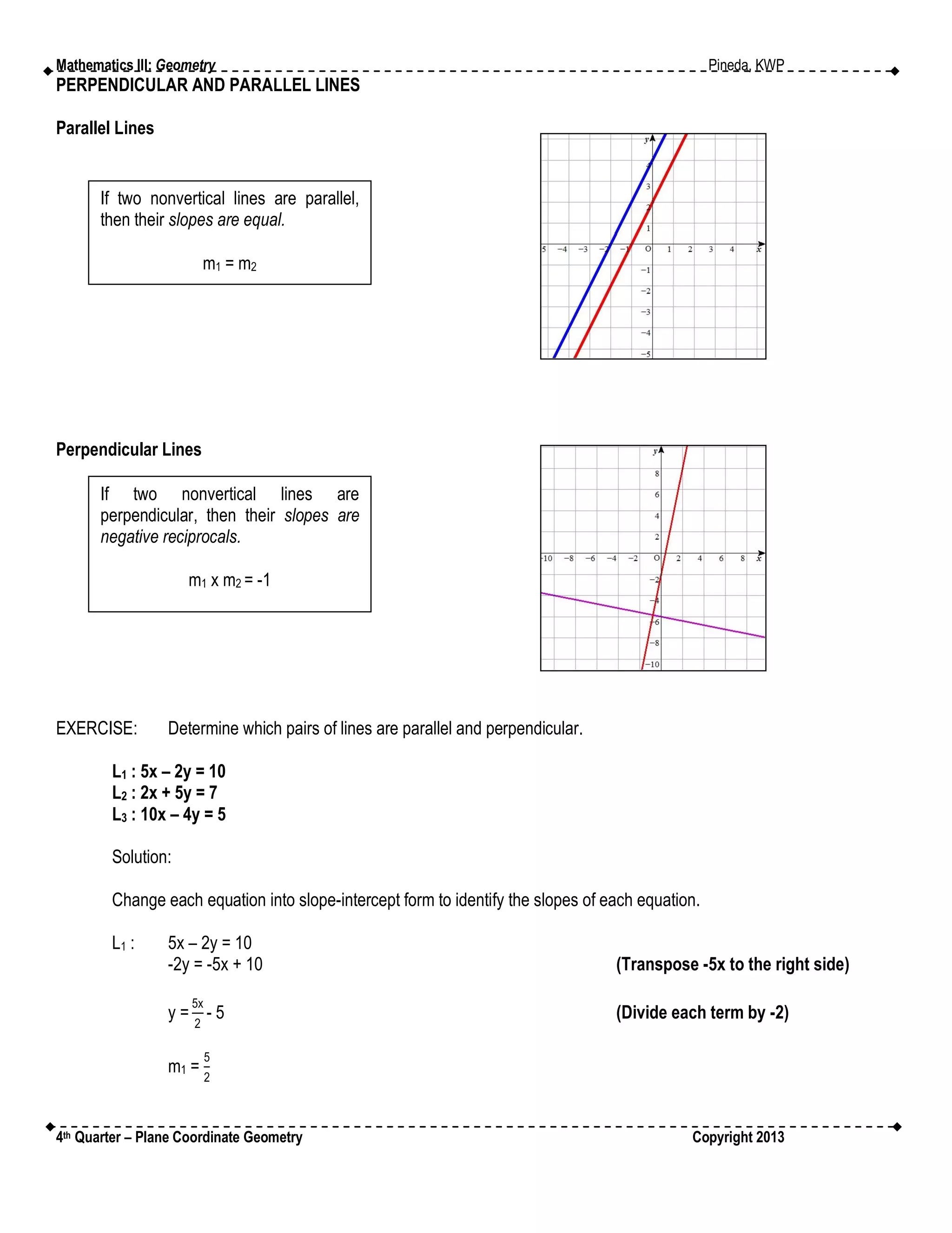Lecture 4 th quarterperpendicular parallel lines | PDF