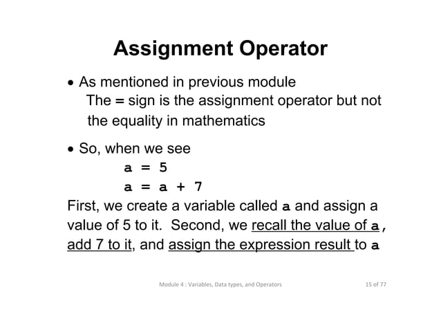 Lecture 4 Variables Data Types And Operators 