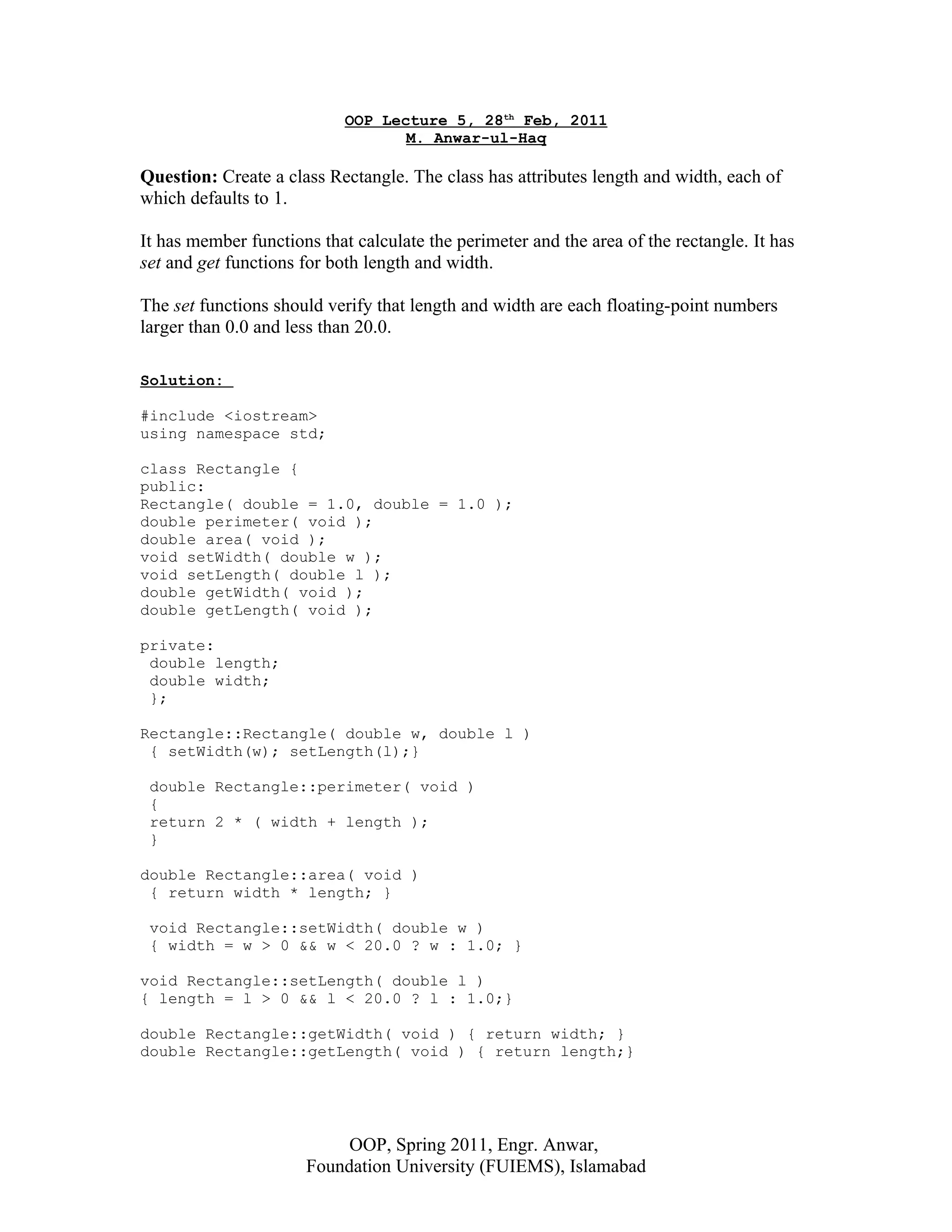 oop Lecture 5 | DOC | Physics | Science