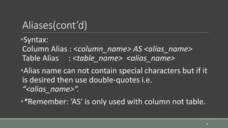 Basics of SELECT Statement - Oracle SQL | PPT
