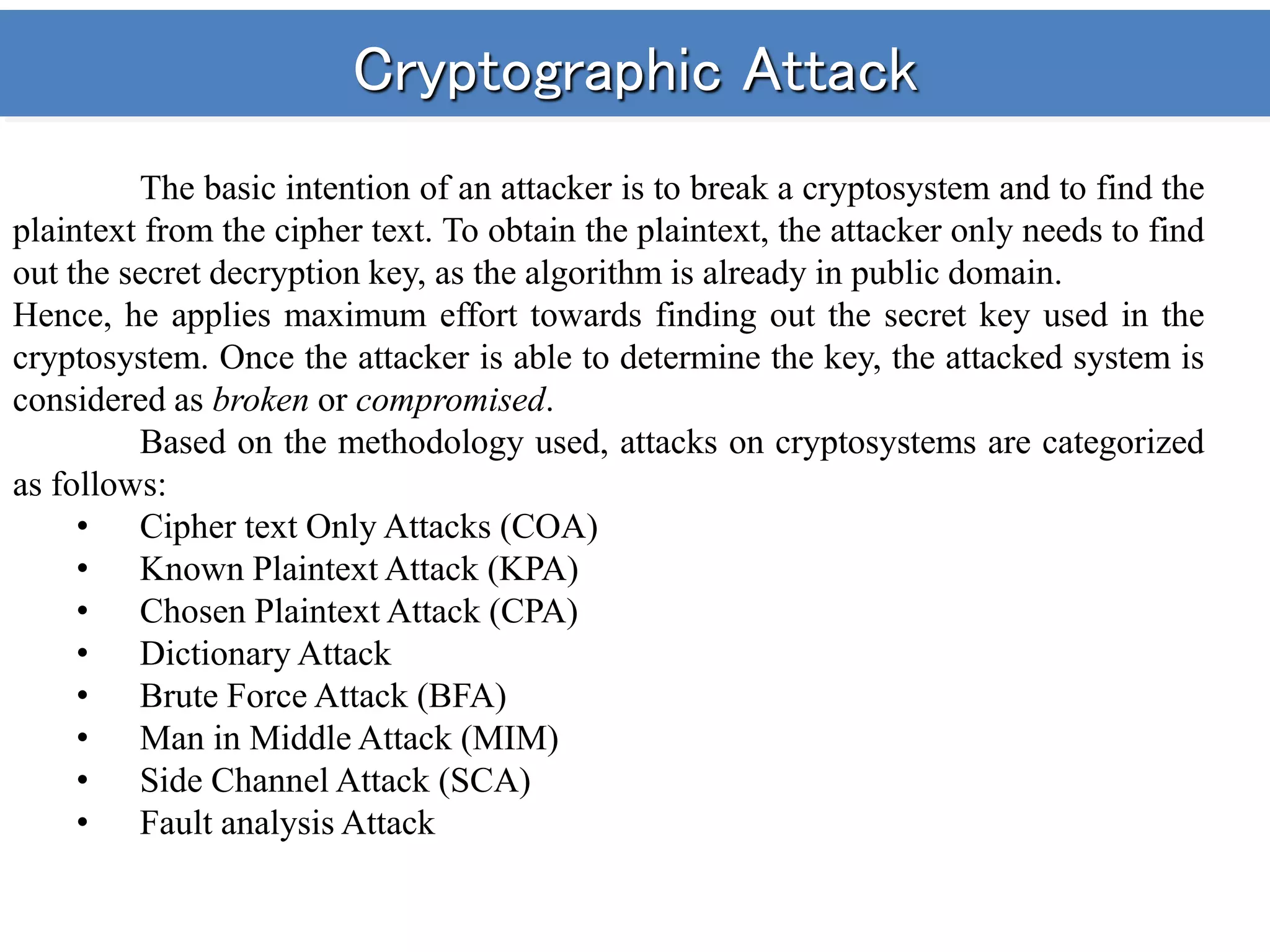 Types of Cryptosystem and Cryptographic Attack | PDF