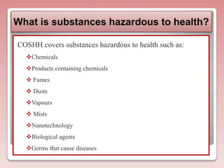 Lecture 5 : control of substances hazard to health | PPTX
