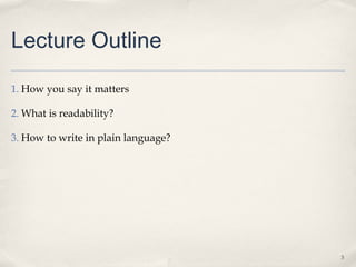 Lecture 5.3 readability and plain language student notes | PPT