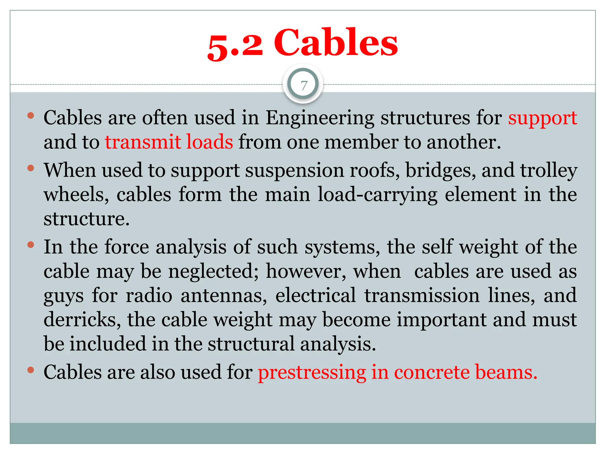 Lecture 5- Cables.pptx. tension, loading effects | PPTX