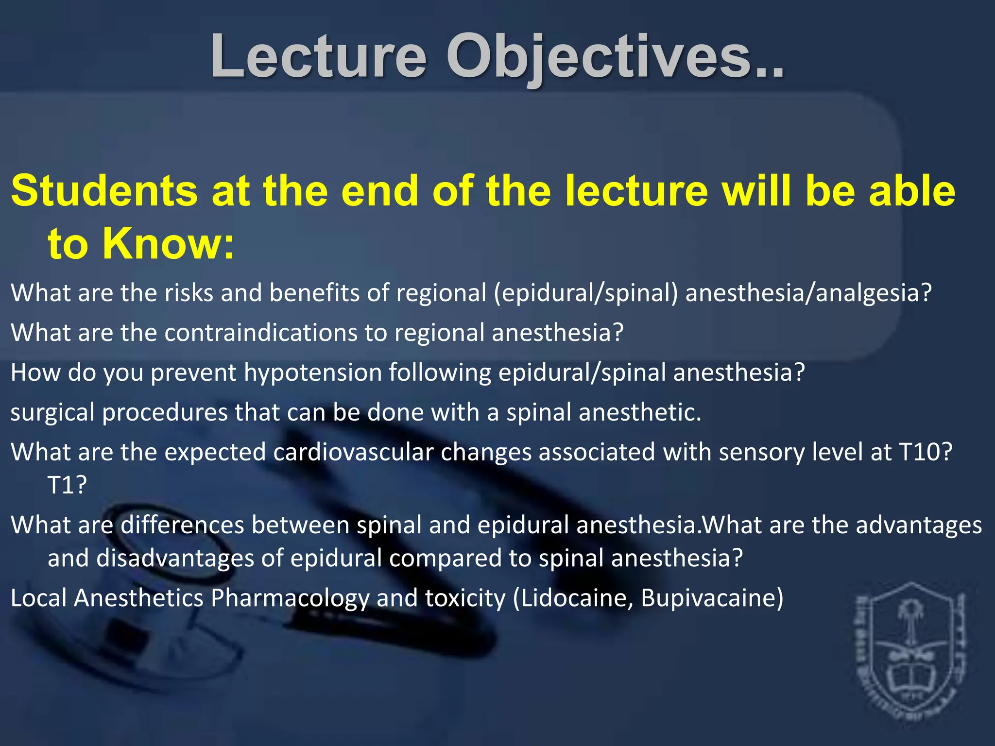 LECTURE5-Regional Anaesthesia Techniques Dr MASOUN.ppt