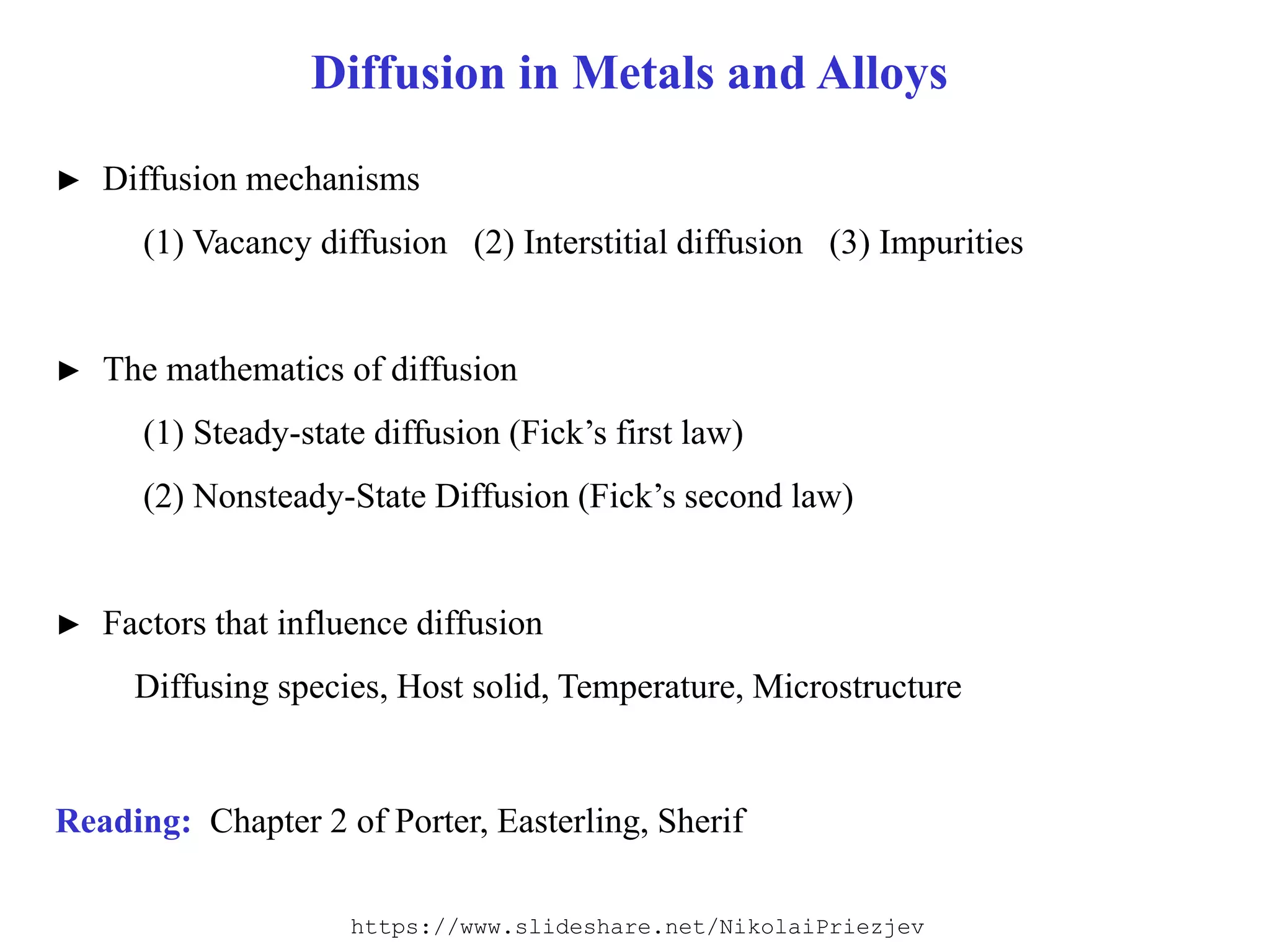 Lecture: Diffusion in Metals and Alloys | PDF