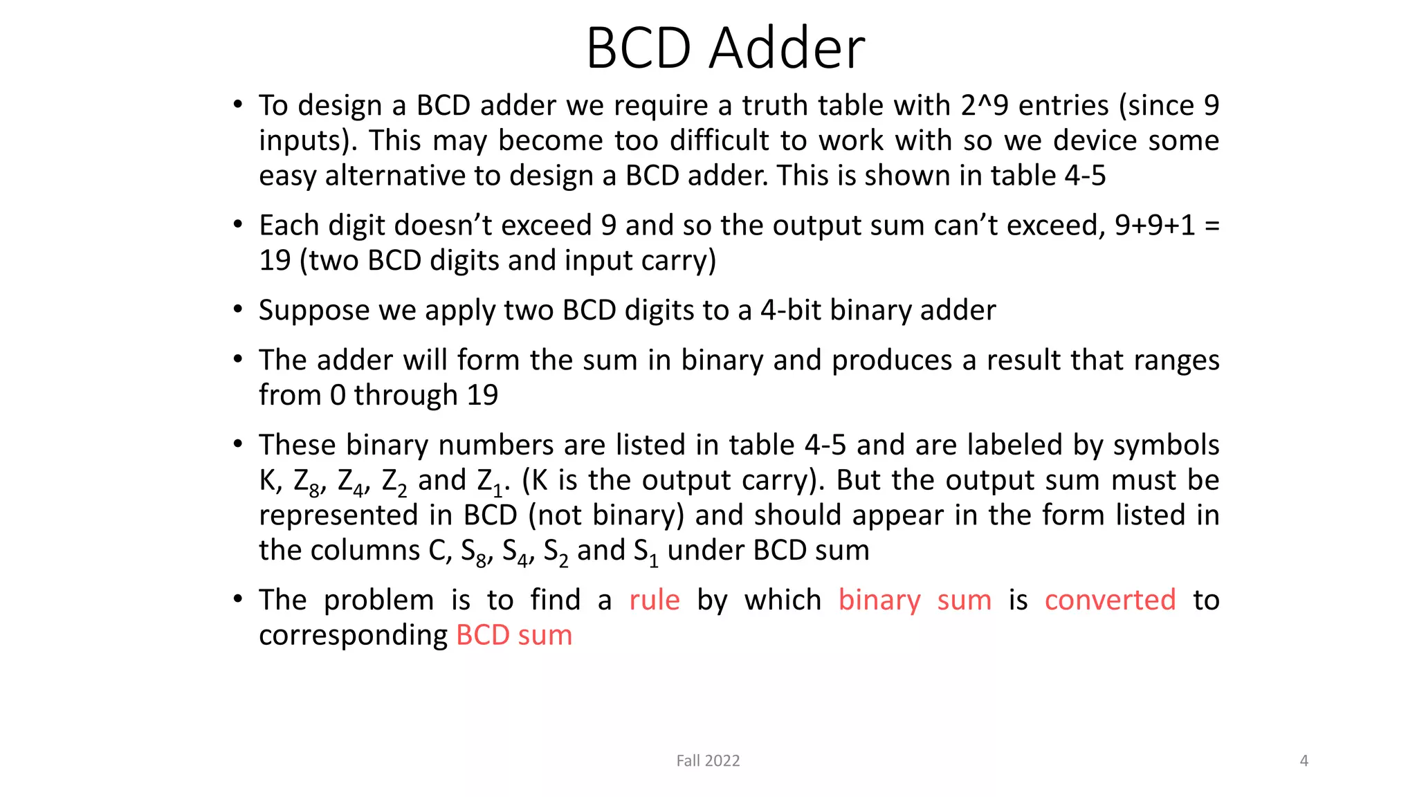 Lecture5 Chapter4 Design Decimal Adder And Binary Multiplier Circuits Pdf