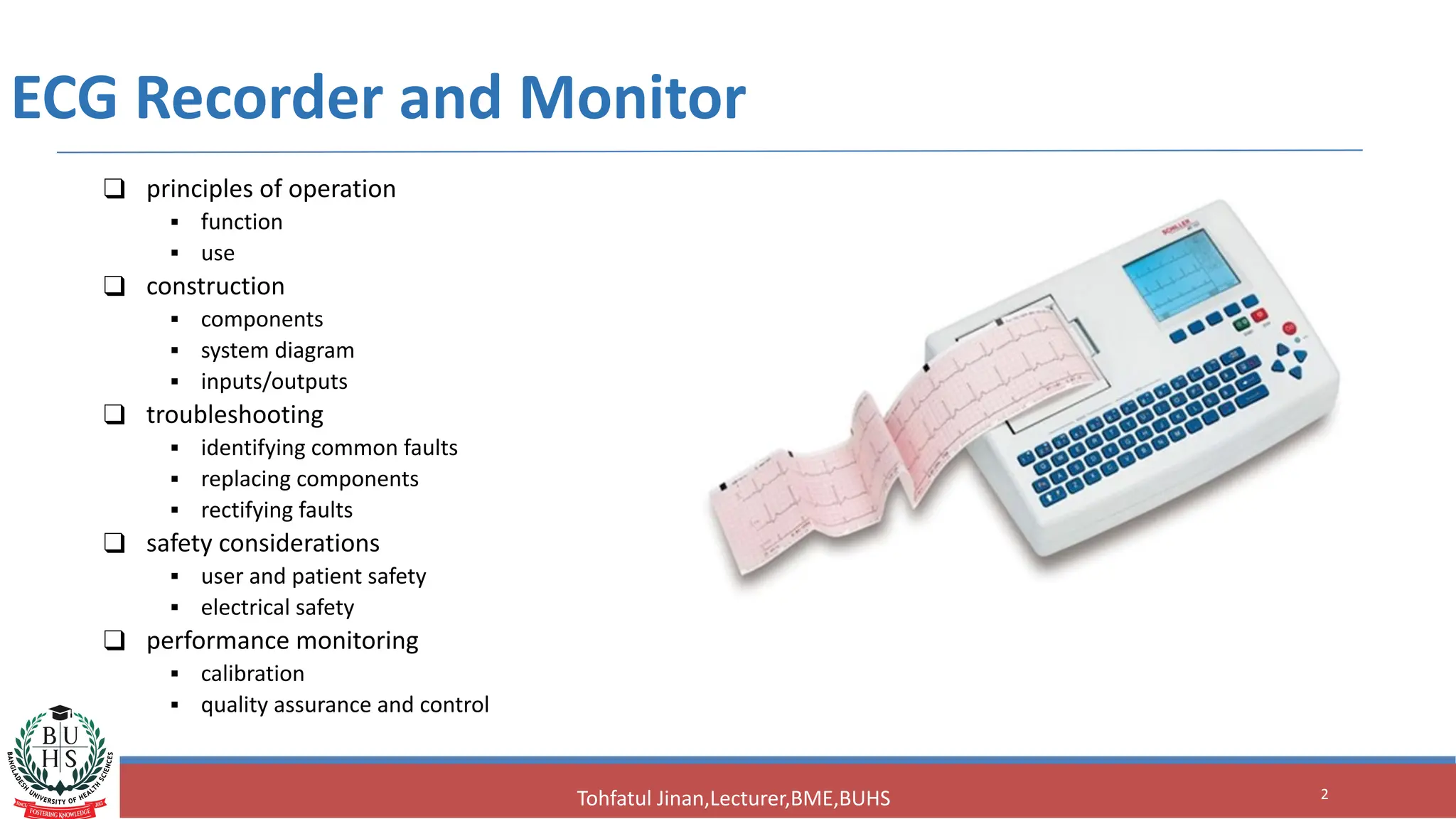 ECG Recorder description types operation use | PPT