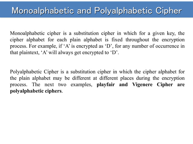 Caesar Cipher , Substitution Cipher, PlayFair and Vigenere Cipher Caesar Cipher , Substitution Cipher, PlayFair and Vigenere Cipher