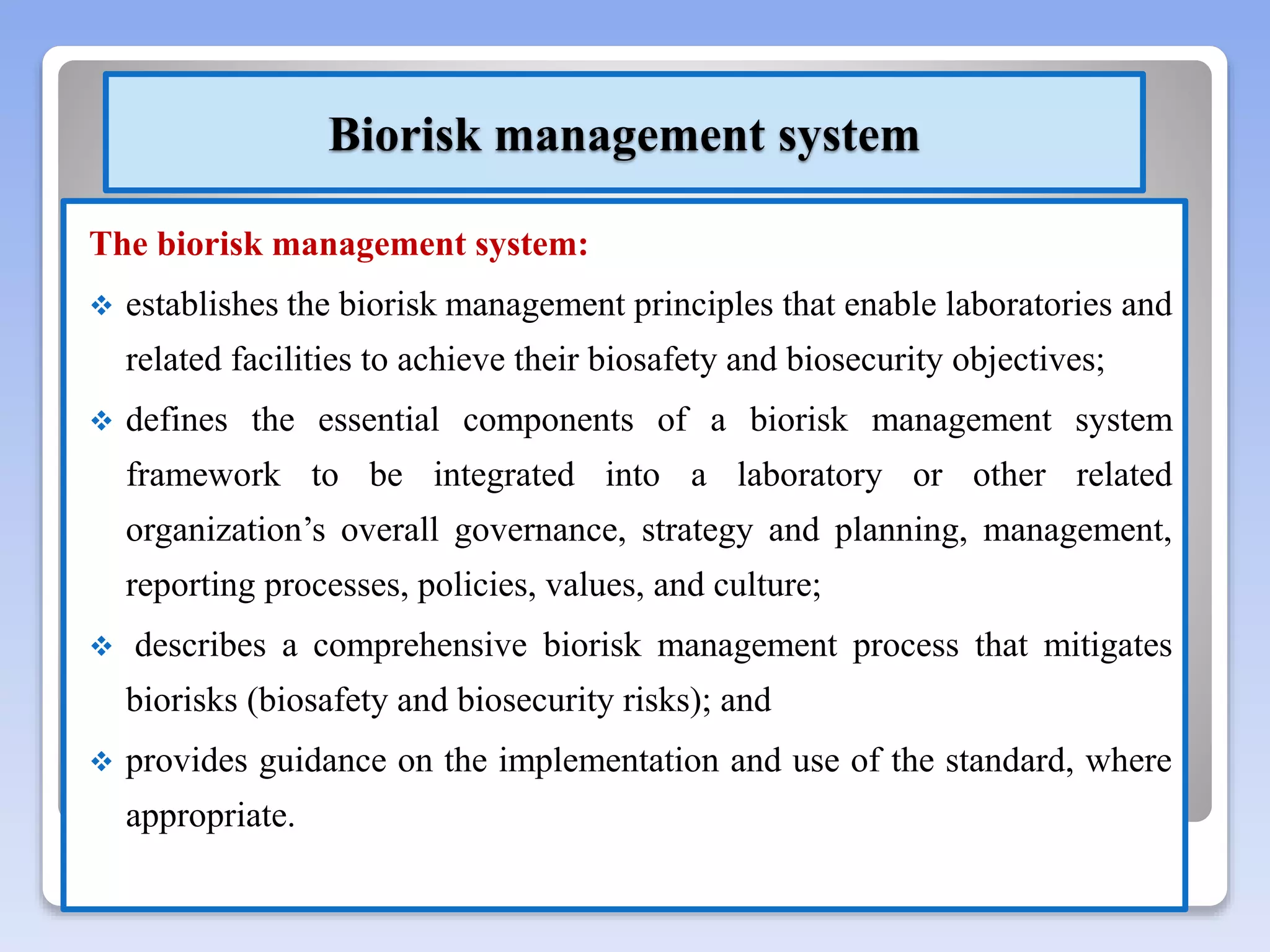 Lecture 6: biorisk management system | PPTX