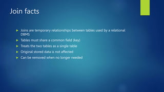 Relational database management system, joins and relates | PPTX