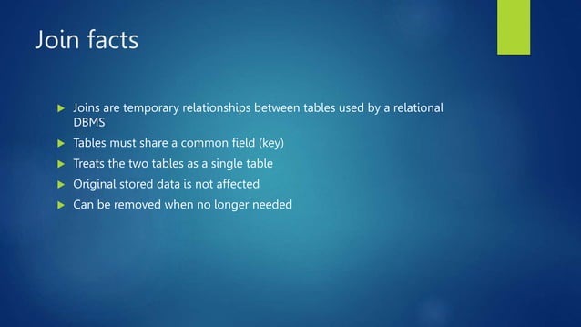 Relational database management system, joins and relates | PPT