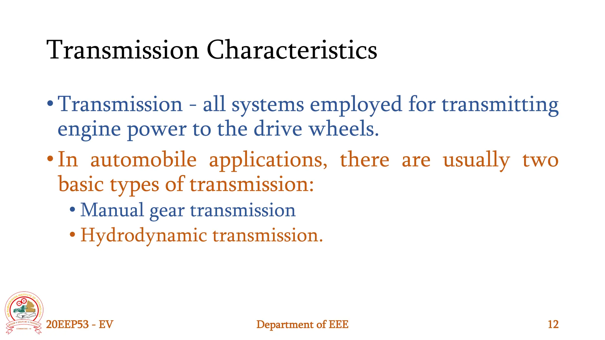 Electric Vehicle Power Transmission Characteristics | PDF