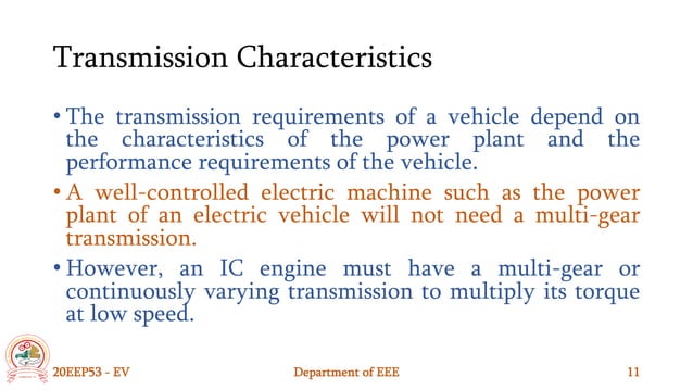 Electric Vehicle Power Transmission Characteristics | PDF