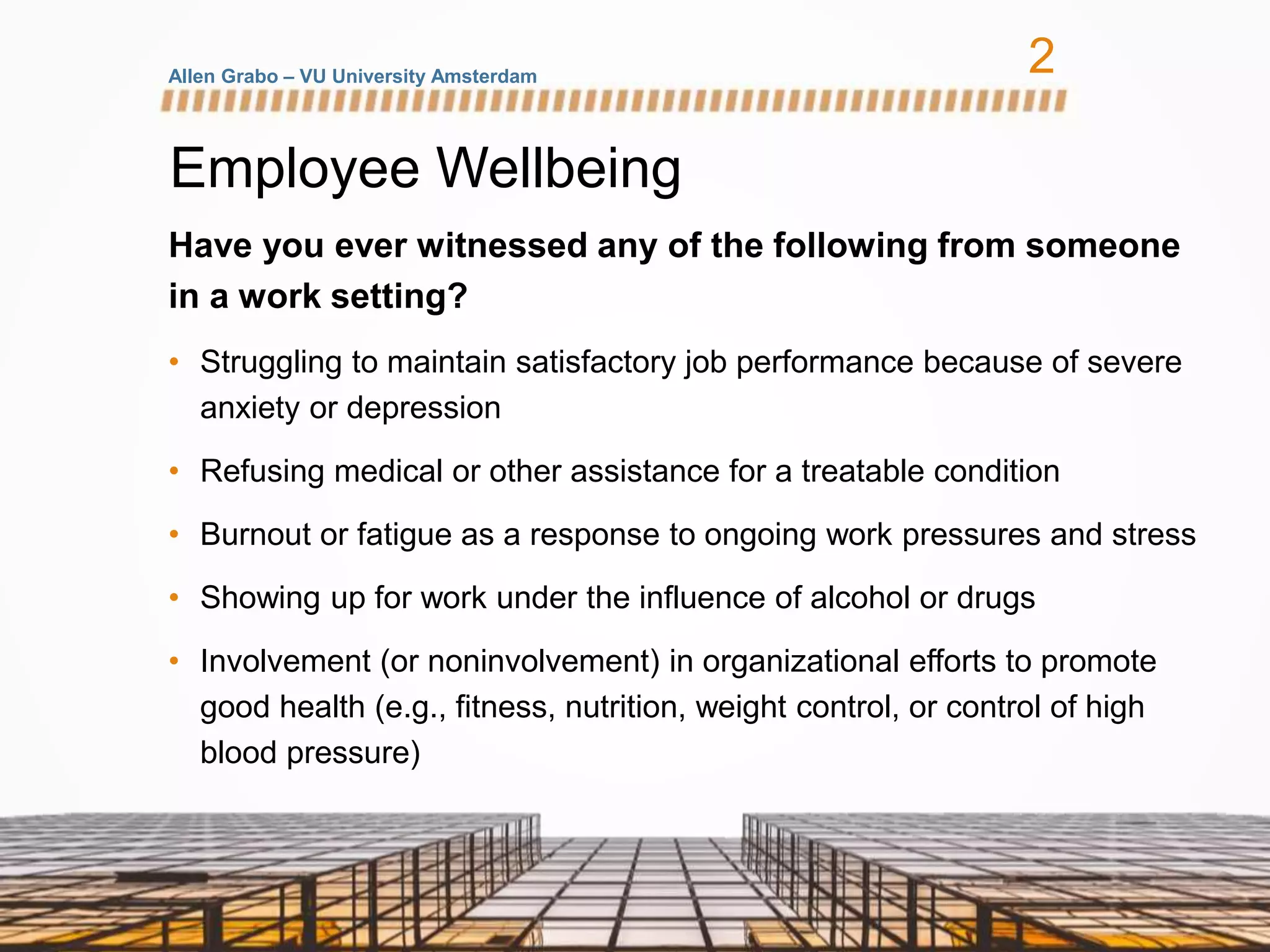 Intro to HRM Lecture 6 - Employee Wellbeing | PPT