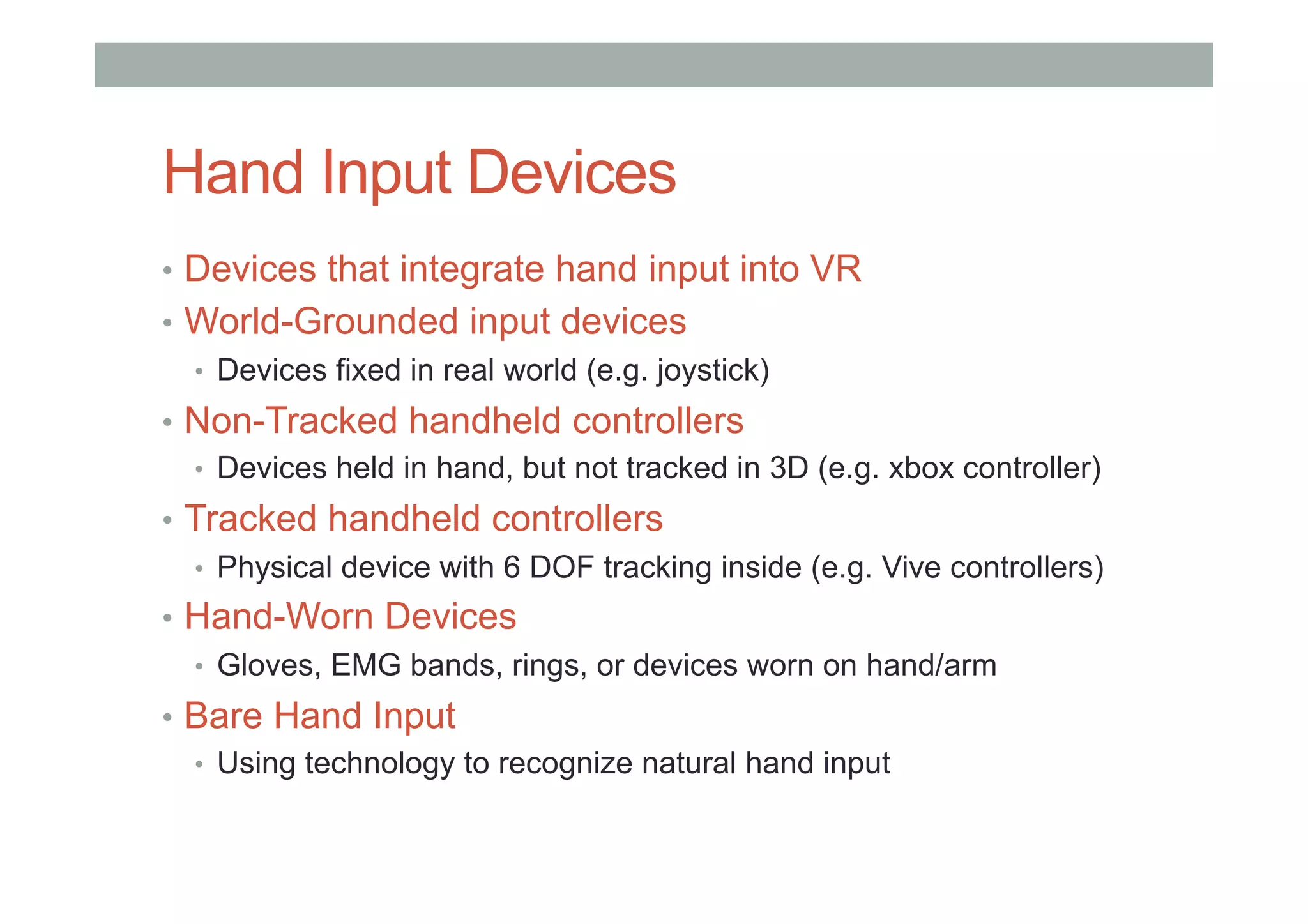 COMP 4010 Lecture6 - Virtual Reality Input Devices | PDF