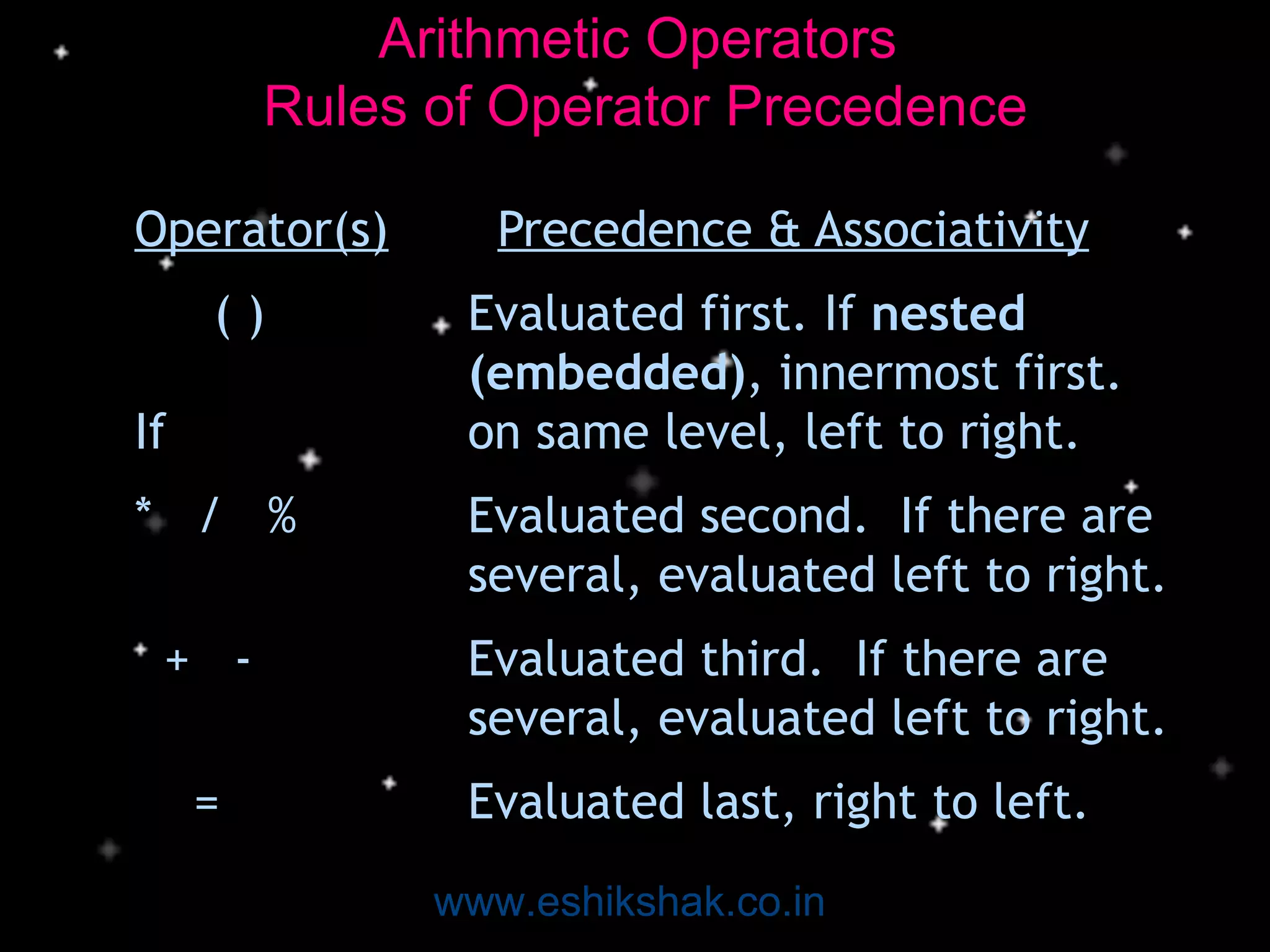 Lecture 6 operators | PPT | Programming Languages | Computing