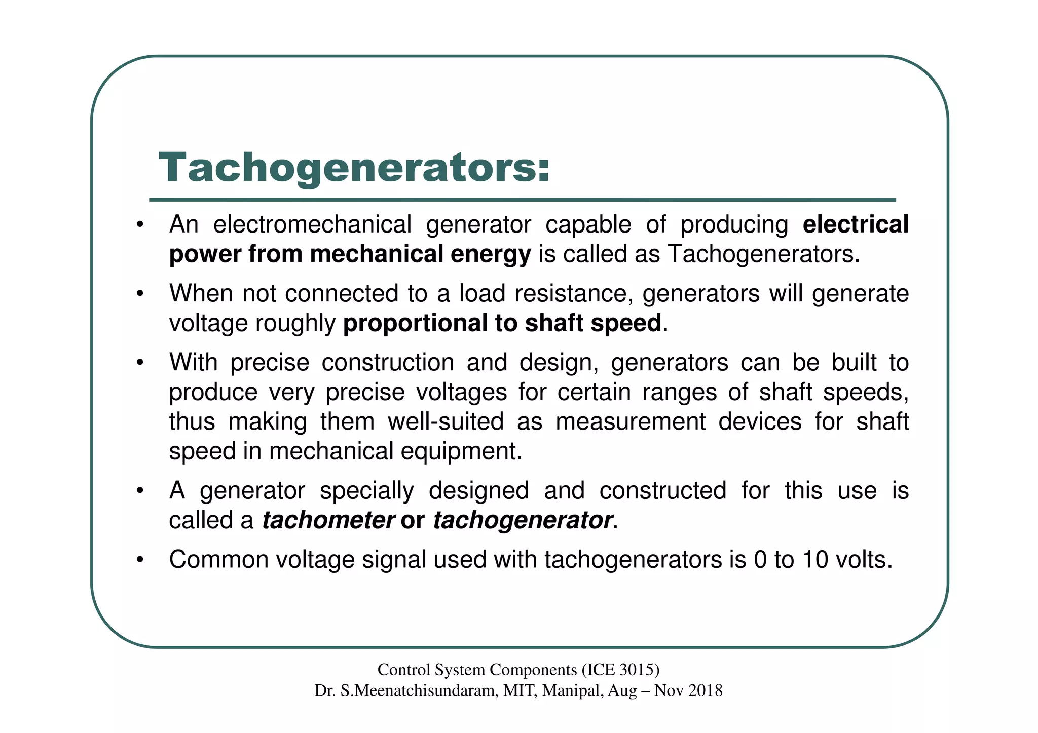 Lecture 6 Tachogenerators | PDF