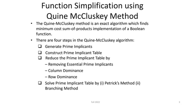 Lecture6 Chapter3- Function Simplification using Quine-MacCluskey ... Lecture6 Chapter3- Function Simplification using Quine-MacCluskey ...