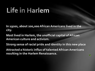 Lecture 6 harlem renaissance and prosperity in the city | PPTX