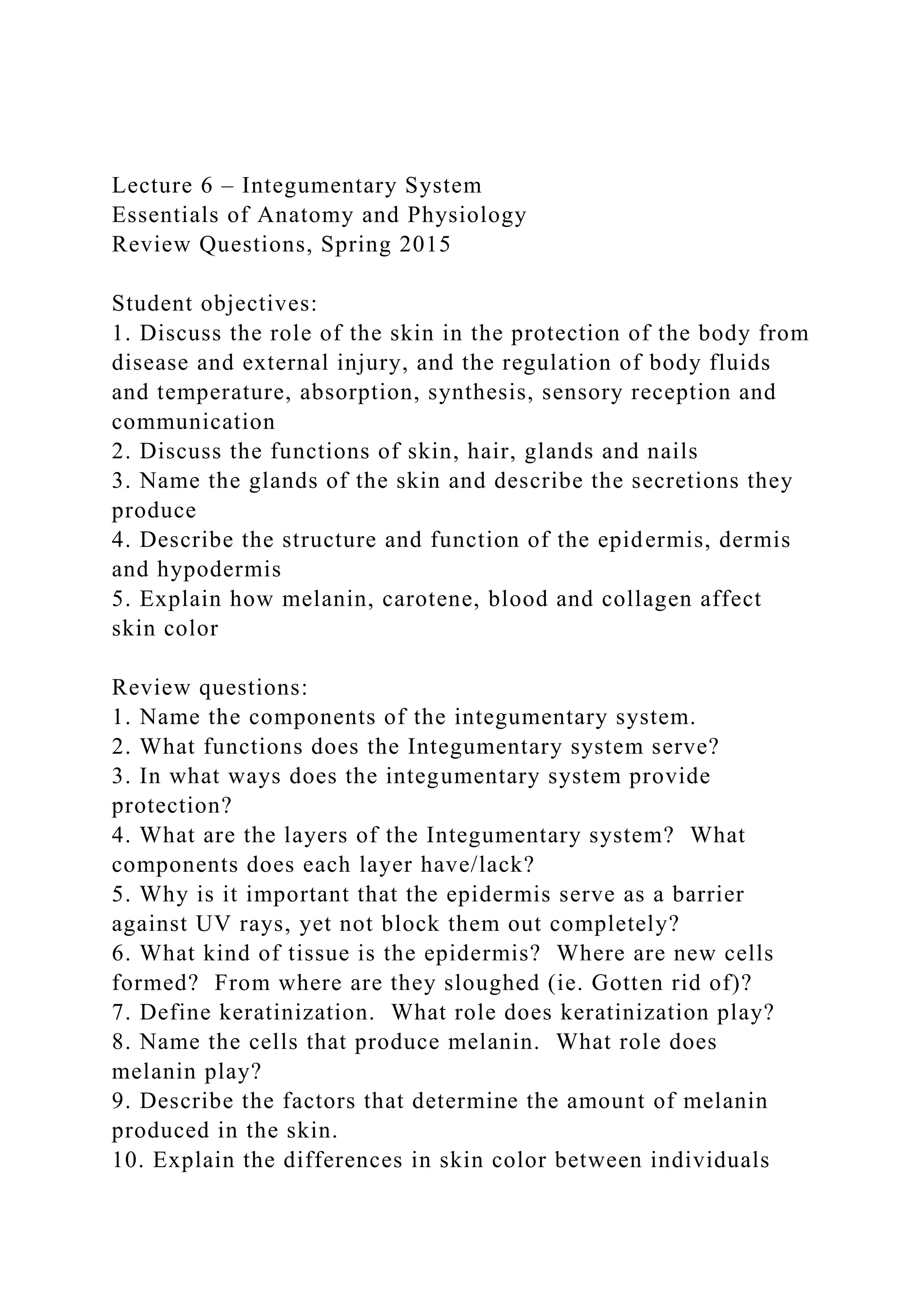 Lecture 6 – Integumentary SystemEssentials of Anatomy and Physio.docx