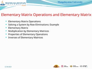 Elementary Matrix Operations and Elementary Matrix | PPTX