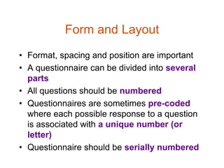 Questionnaire design & admin | PPT