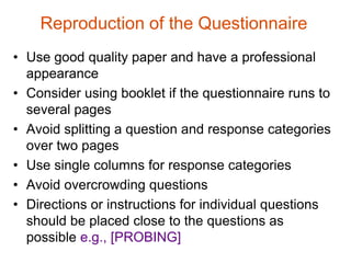 Questionnaire design & admin | PPT