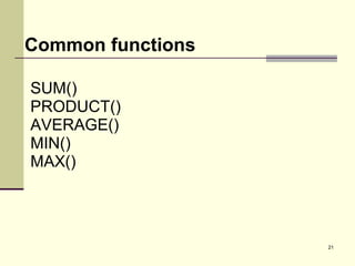 Lecture 6 spreadsheets | PPT