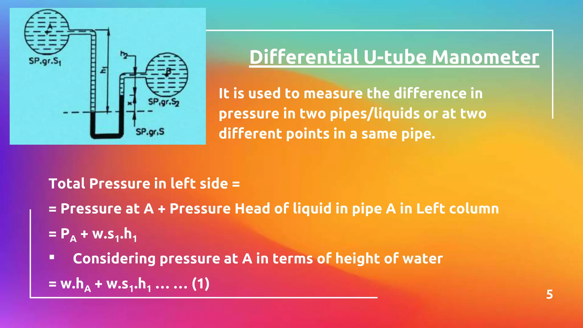 3. Pressure Measurement | Hydraulics | Fluid Mechanics | Civil Engineering | Diploma | PPTX