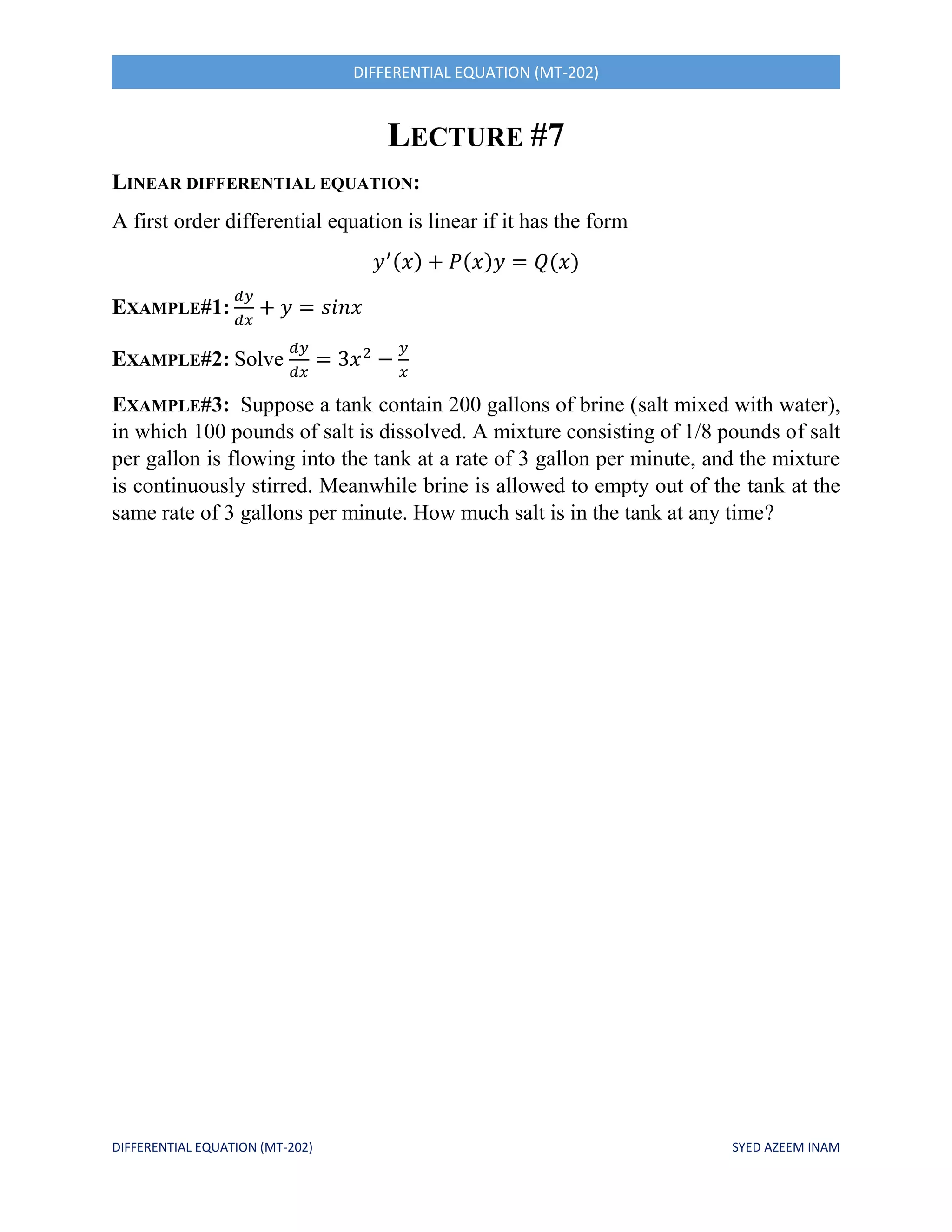differential equation Lecture#7 | PDF