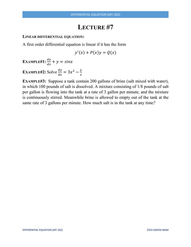 differential equation Lecture#7 | PDF