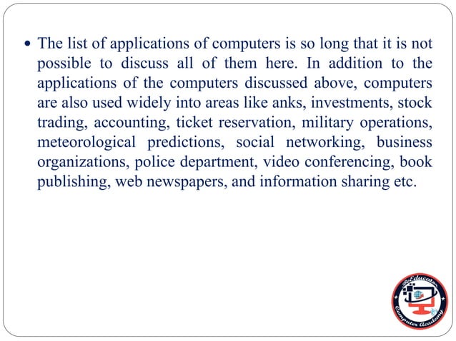 computer and their application | PPTX
