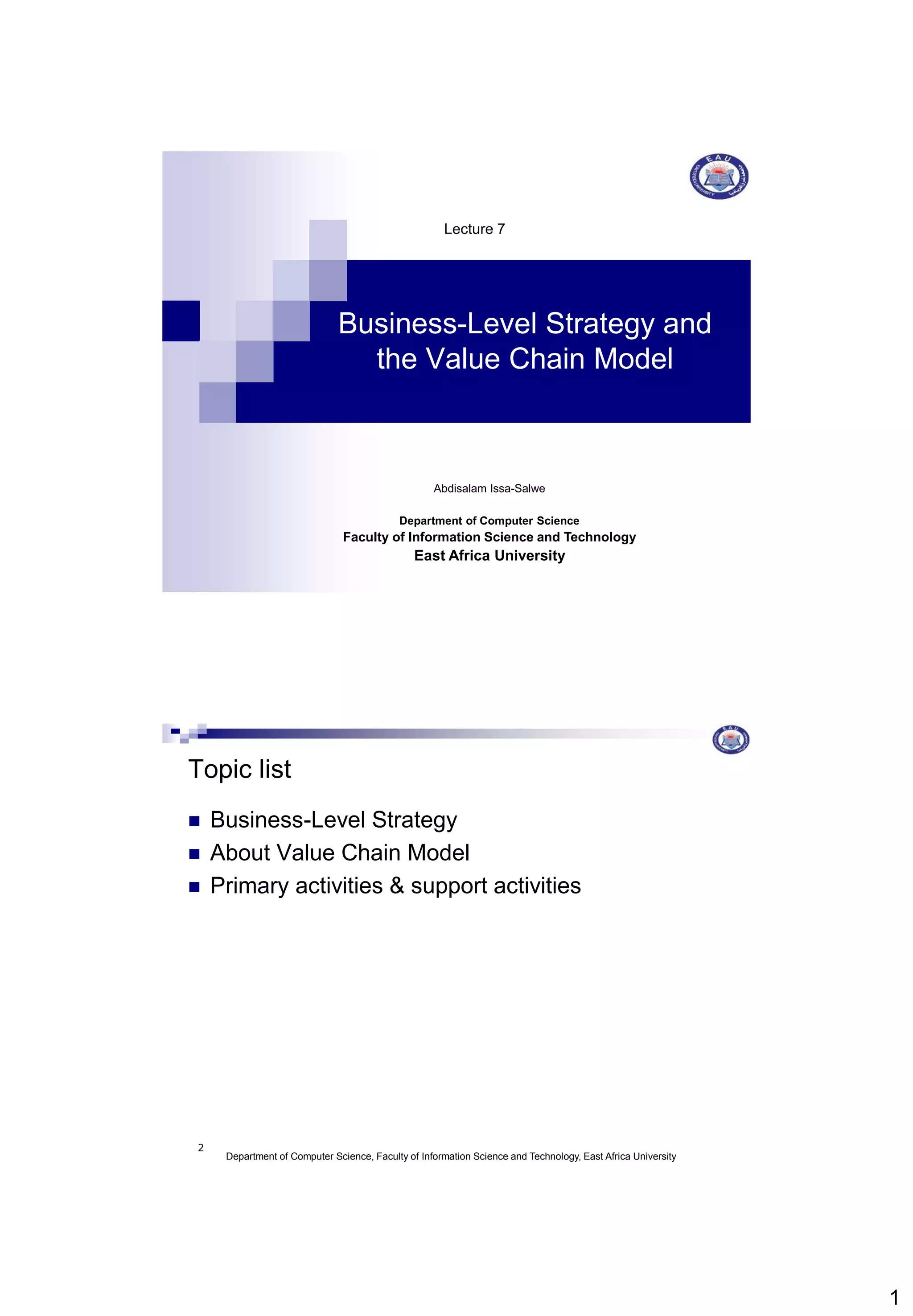 Lecture 7 (business-level strategy and the value chain model) | PDF