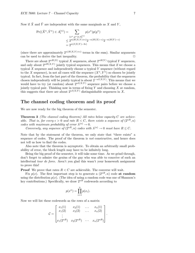Lecture7 channel capacity | PDF
