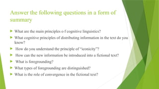Cognitive Theory of Text: Principles, Foregrounding, and Information ...