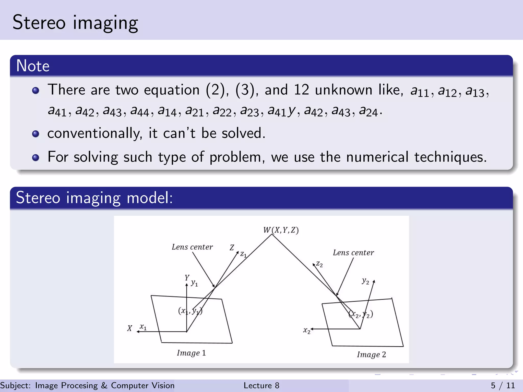 Lecture 8 (Stereo imaging) (Digital Image Processing) | PDF