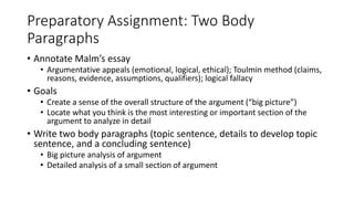 A Presentation of analysis of an argument | PPT