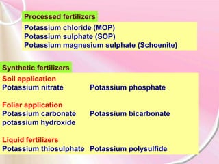 Lecture 8.ppt k fertilizers - MOP and SOP | PPT