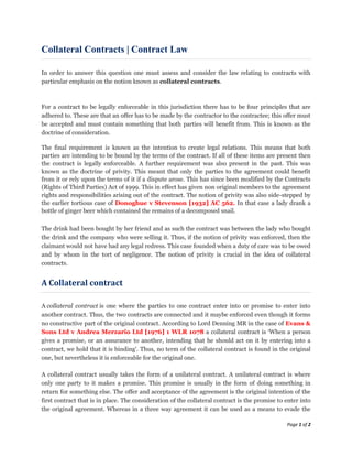 Lecture 8 Collateral Contracts - Notes | DOCX
